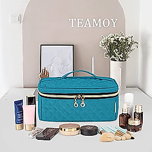 Teamoy Travel Makeup Brush Case, Makeup Train Organizer Bag with Handle for Makeup Brushes(up to 9-inch) and Essentials, Medium, Teal(BAG ONLY)