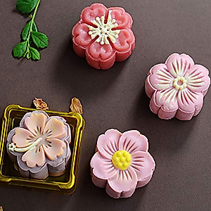 Ylskmu Moon Cake Mold Set 4pcs 50g Cookie Stamps, Cherry Blossom Floral Mid Autumn Festival DIY Hand Press Cookie Dessert Cutter Pastry Decoration Flower Impressions Tool Mooncake Maker (50g)