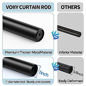 VOIIY Curtain Rods for Windows 48 to 84 Inch(4-7 Feet),Black 1'' Diameter Drapery Rods with End Cap Style Design,Modern Adjustable Heavy Duty Curtain Rod,Size:36''-88''