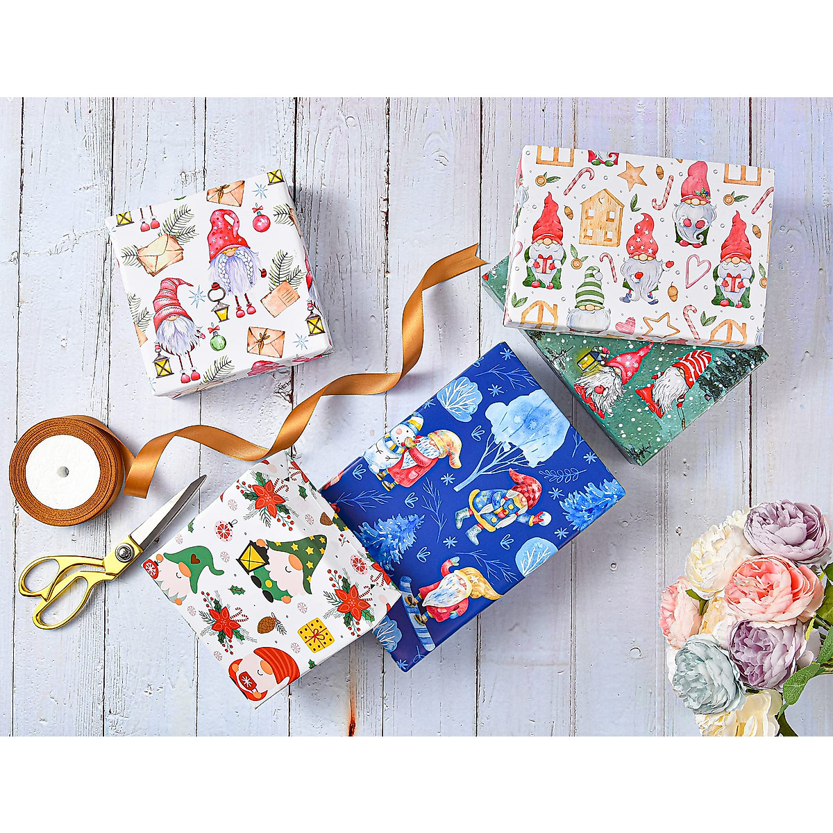 Titiweet Gnome Christmas Wrapping Paper - Christmas Wrapping Paper Clearance, 12 Sheets Cute Christmas Gonme Wrapping Paper for Men Women Boys Girls, 20 x 28 Inches Per Sheet