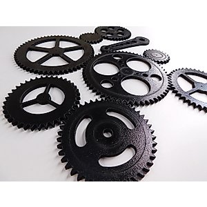 Steampunk Gears Wall Decor - Eight Gears, Two Push Rods - 10 Pieces - Free Shipping - Wood Gears