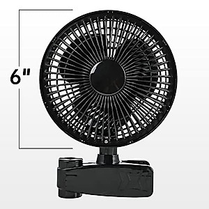 HealSmart 6 inch Clip Fan, Portable Grow Tent Fan, 2-speeds 90° Oscillating Small Clamp Fan with 15W 53" Plug Cord for Stroller Bed, Table, Desk, Bunk, Dorm (Black)