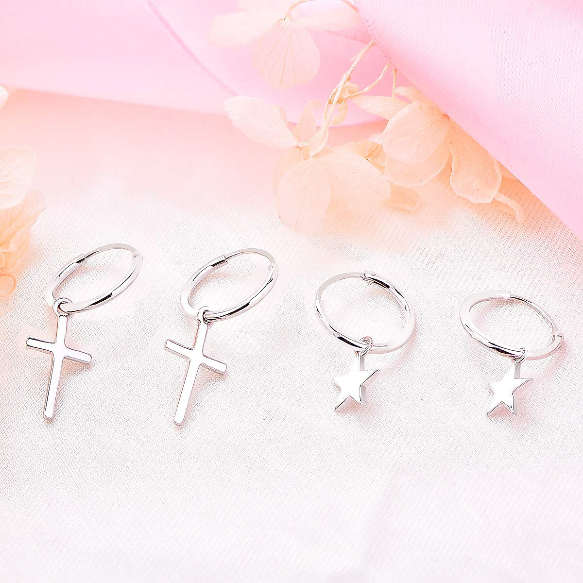 YL Cross Hoop Earrings 925 Sterling Silver Polished Circle Endless Earrings 15mm Dangle Hoops Diameter Jewelry