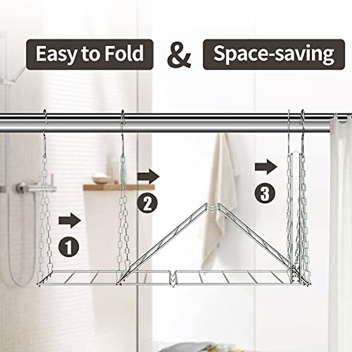 WYCQKL Clothes Drying Rack with 4 S Hooks, Space Saving Clothes Dryer, Fold Flat Laundry Rack for Small Item
