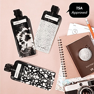 Kitsch Travel Bottles for Toiletries, TSA Approved 3oz Travel Size Containers, BPA Free Leak Proof Refillable Liquid Squeeze Travel Pouches for Shampoo Conditioner, Flat Travel Tubes for Lotion 3 Pack