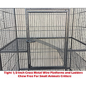 70" Extra Large Chew-Proof Wrought Iron 4-Levels Tight 1/2-Inch Bar Spacing for Ferret Chinchilla Sugar Glider Home Cage Easy to Clean Pull Out Tray with Removable Stand on Wheels