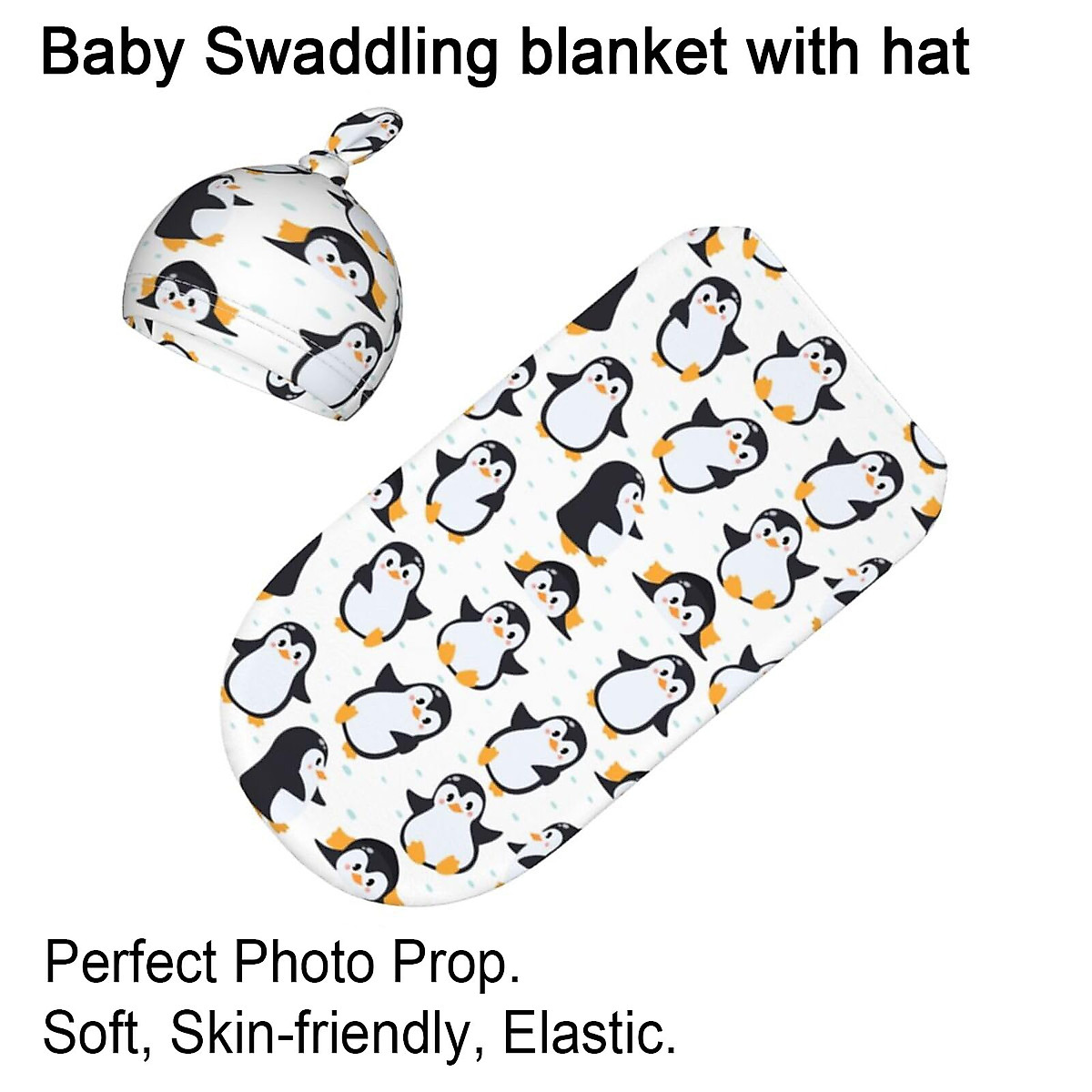 Qwalnely Swaddling Blanket for Baby, Sleeping Sacks, Unisex Baby Stuff with Hat, Penguin