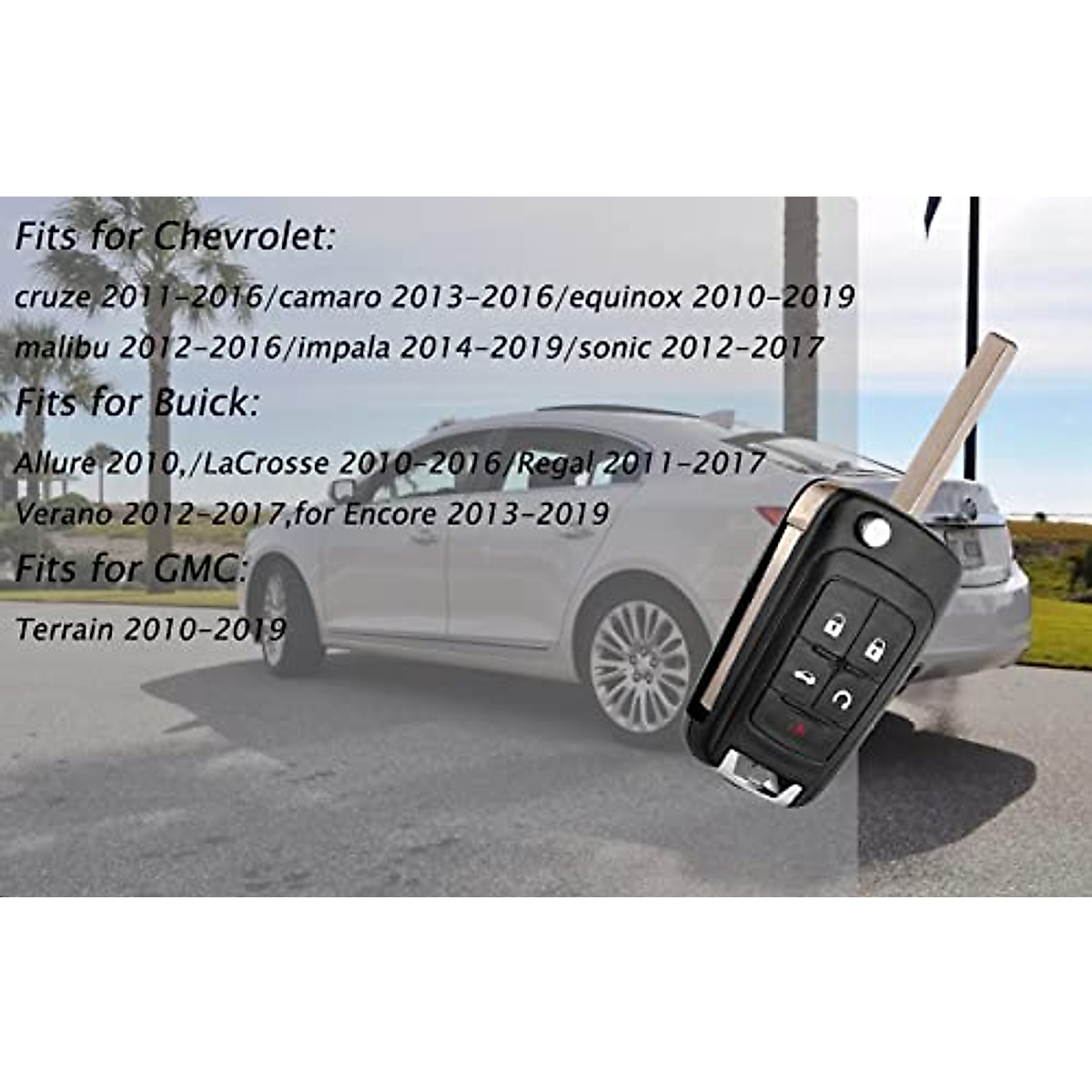 OHT01060512 ASPTS 5 Buttons Key Fob Replacement Flip Car Keyless Remote Fits for 2011-16 Chevy Cruze/Chevy Camaro 2013-2016/Chevy Equinox 2010-2019/Chevy Malibu 2012-2016/for Buick Lacrosse 2010-2016