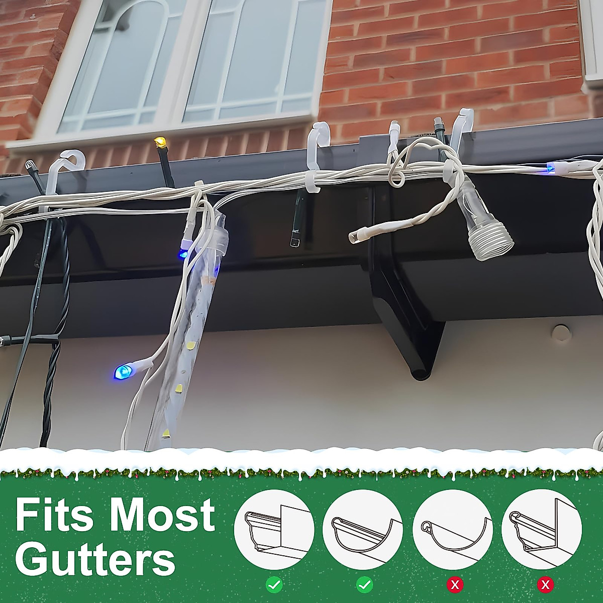 Coideal Christmas Light Clips Outdoor - 200 Pcs White Plastic Gutter Hooks Xmas Light Hangers