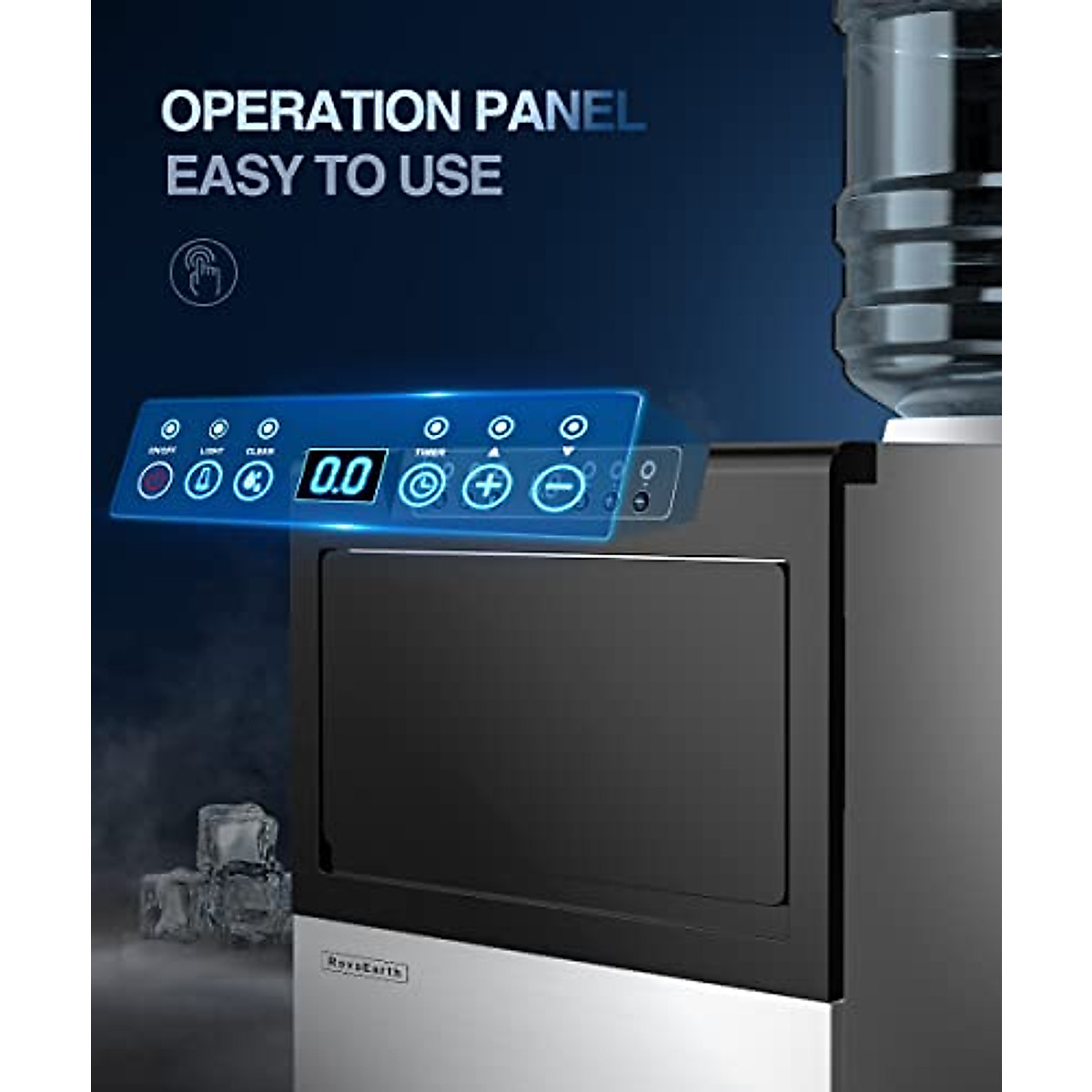 RovaEarth Commercial Ice Maker Machine 220LBS/24H with 55LBS Storage Bin, ETL Approved,96 Ice Cubes Ready in 8-15 Mins, Stainless Steel Freestanding Ice Machine for Home/Office/Bar/Coffee Shop