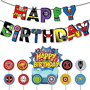 Superhero Decoration Balloon,Banners,Cake insert banner,Spider Man,Iron Man,Captain America Theme Party Set,Exclusive Cake Decoration,Party Supplies, Red,blue,yellow (SUPER 2)