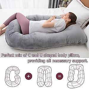 MOON PINE Pregnancy Pillow, U Shaped Full Body Pillow for Maternity Support, Sleeping Pillow with Cover for Pregnant Women (Dark Grey)