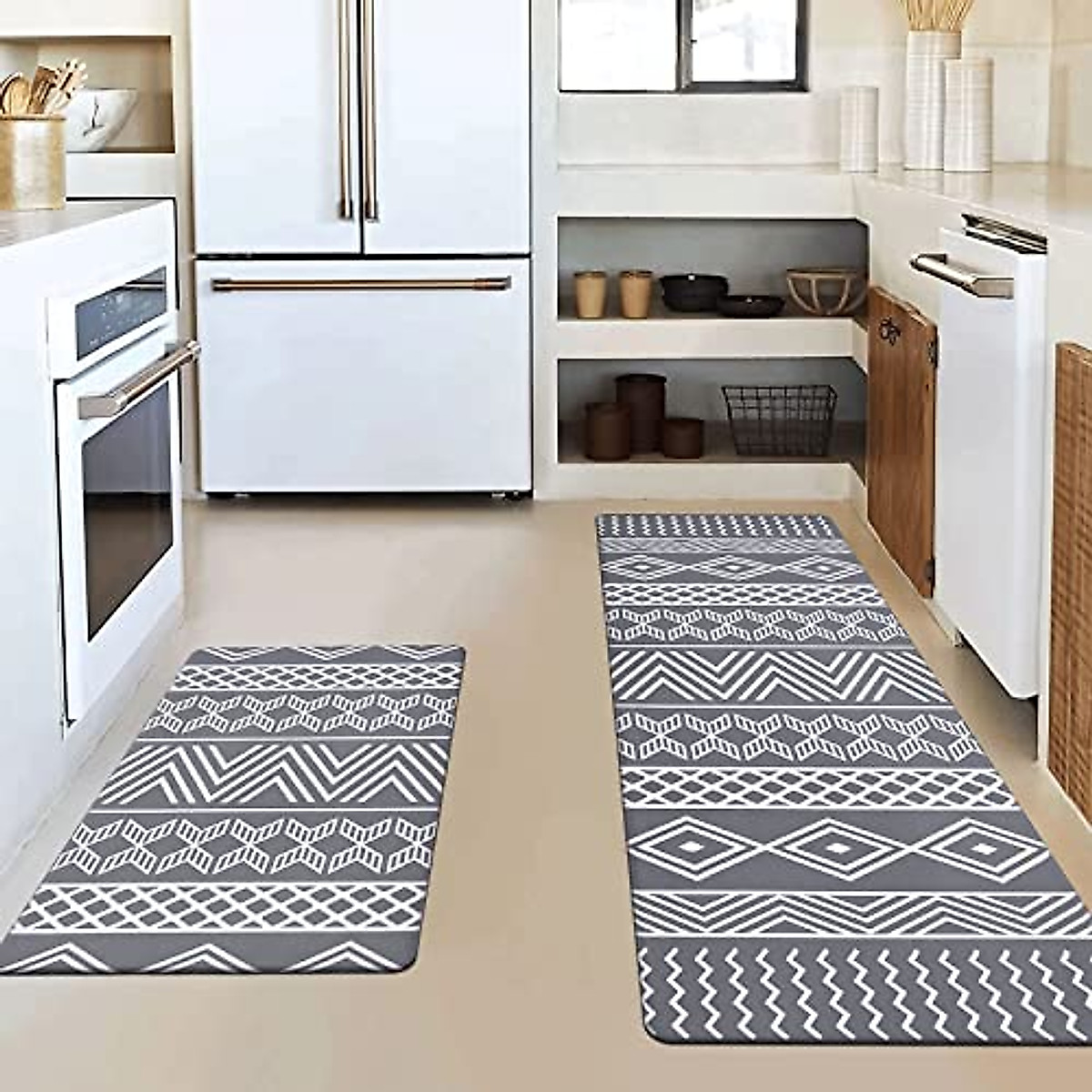 HiiARug Anti Fatigue Kitchen Mat Set of 2 Kitchen Floor Mats 18"x47"+18"x30" Cushioned Kitchen Runner Carpet Waterproof Kitchen Runner Mats for Kitchen Decor Laundry Room Standing Desk Mat