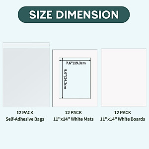 ZBEIVAN 11x14 White Picture Mats with Core Bevel Cut Frame Mattes for 8x10 Pictures with Backing Bags - Pack of 12