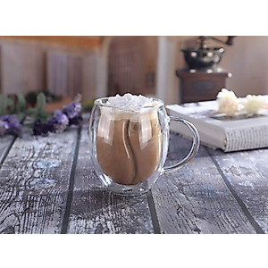 YUESHICO Insulated Coffee Mugs - Double Wall Glass Coffee Mugs Clear Glass Coffee Cups 12.7 Oz with Handles for Hot Beverages Cappuccino, Latte, Big Tea Cup. Glass Cups Best Coffee Gifts