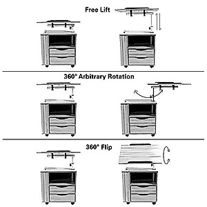 Emall Life Upgraded Multifunctional Height Adjustable Overbed End Table Wooden Nightstand with Swivel Top, Storage Drawers, Wheels and Open Shelf, 3 Colors  (Black Walnut)