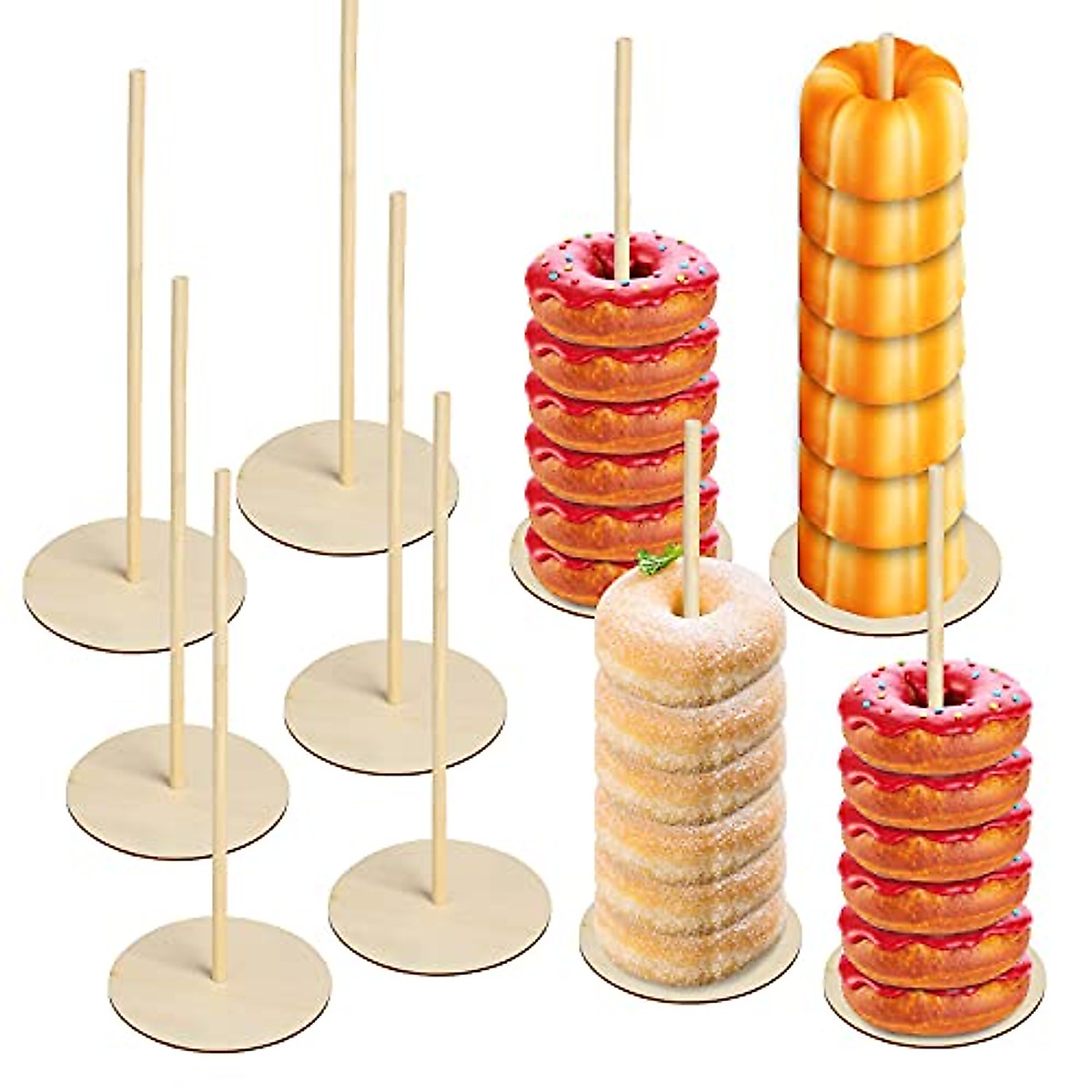 Zsxdc 6 Pieces Wooden Donut Bagels Display Stand Holder Detachable Donut Display Stand Wood Donut Stand Bar for Party Wedding Birthday Treat Display Corner Decor