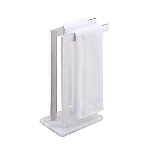 KES Hand Towel Holder Stand for Bathroom Countertop Double-L Hand Towel Rack with Marble Base for Bathroom Vanity Freestanding SUS 304 Stainless Steel Brushed Finish, BTH220B-2
