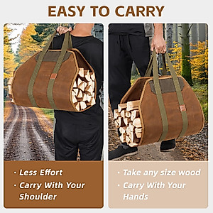 1MORE Firewood Carrier - Wood Carrier for Firewood,Log Carrier for Firewood Tote Bag, 40"X19" Canvas Firewood Carrier, Water Resistant Log Tote Wood Carrying Bag With Handles,Fireplace Tools.Rust