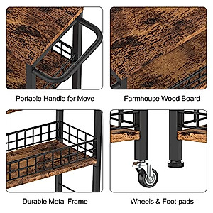 Slim Storage Cart Rolling Kitchen Cart with Wheels Narrow Laundry Storage Utility Cart 4 Tier Bathroom Mobile Shelving Unit Organizer with Wood Tabletop Trolly Cart with Handle for Small Spaces, Brown