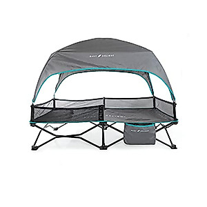 Baby Delight Go with Me Bungalow Deluxe Portable Cot, Toddler Travel Bed, Indoor and Outdoor, Sun Canopy, Grey & Teal