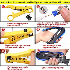 Taiss Coax Cable Crimper Tool Kit with 20 PCS F Style RG59 RG6 Compression connectors,Coaxial Cable Stripper,Coaxial Cable Compression Tool Kit,Adjustable RG59 RG6 RG7 RG11 coaxial cable crimper