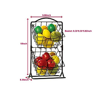SunnyPoint 2-Tier Metal Mini Countertop Fruit Storage Basket, Antique Black