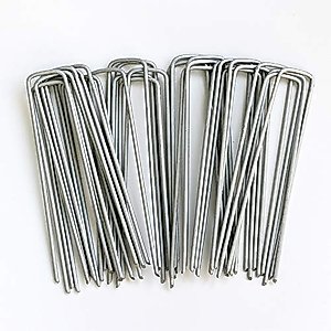 6 Inch 100 Pces Garden Stakes Galvanized Landscape Staples,U-Type Turf Staples for Artificial Grass, Rust Proof Sod Pins Stakes for Securing Fences Weed Barrier, Christmas Wires Cords Tents Tarps