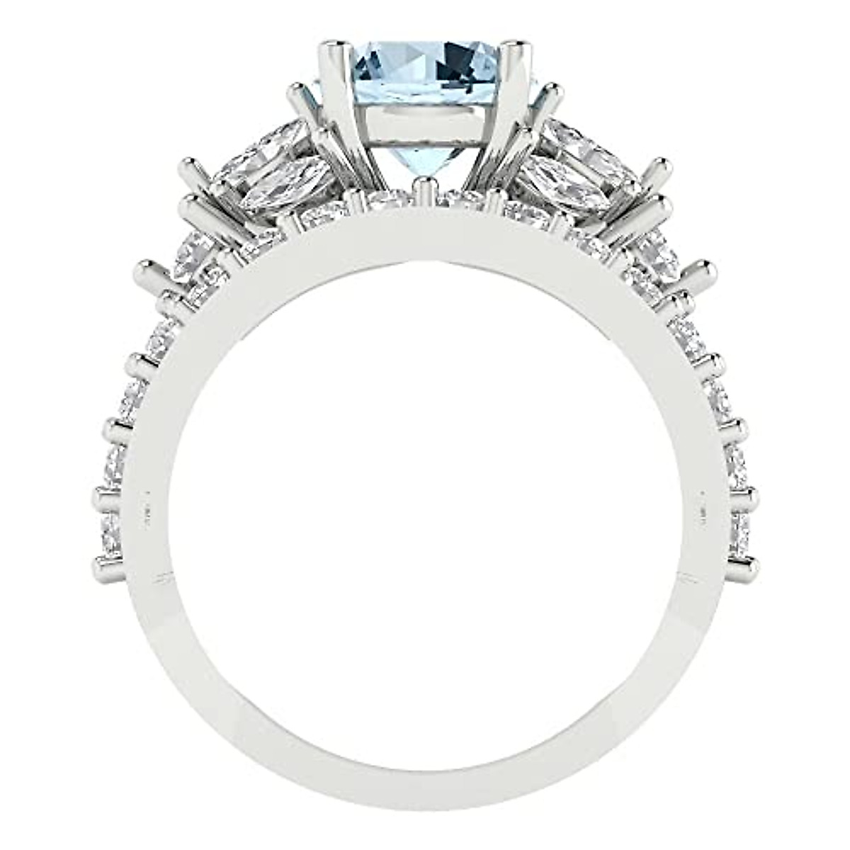 Clara Pucci 2.72ct Round Cut Custom Marquise 3 stone Sky Blue Topaz Engagement Wedding Bridal Ring Band set 18K White Gold Size 5.75