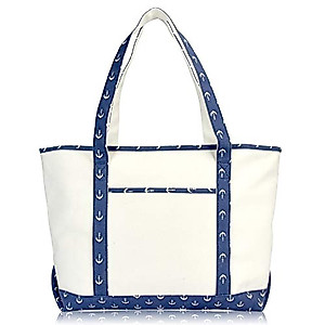 DALIX 23" Premium 24 oz. Cotton Canvas Shopping Tote Navy Blue Anchor