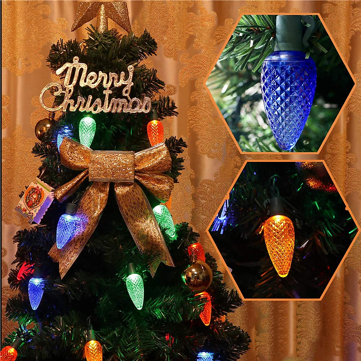 VanRayal C3 Christmas Tree Lights End-to-End Plug,50 LED 18ft Outdoor String Light WarmWhite for Patio Garden,Green Wire,UL Listed,42 Sets Connectable