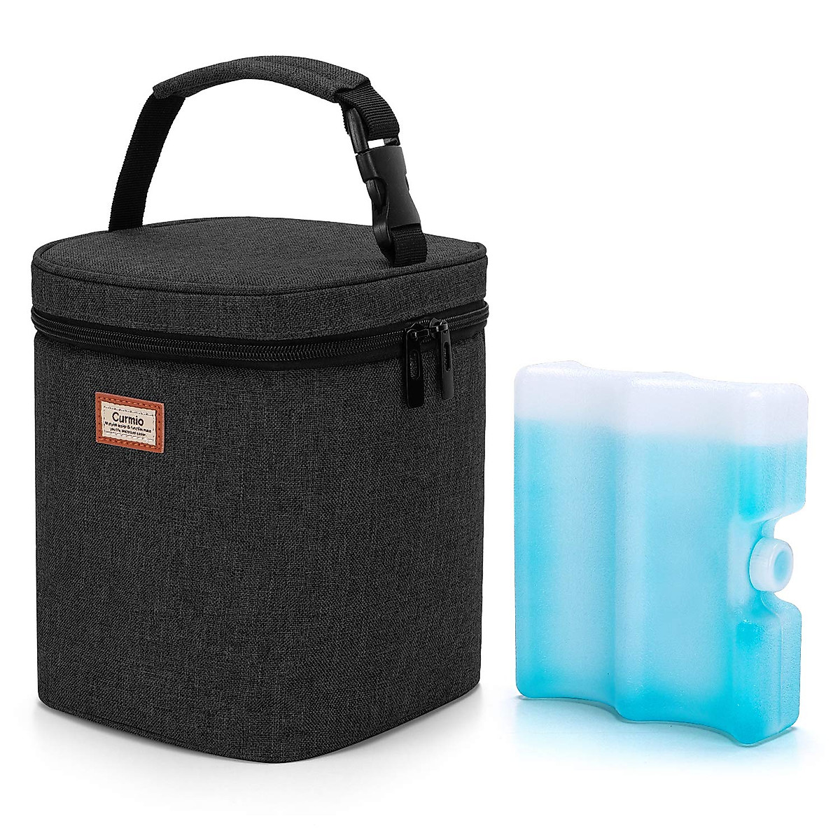 CURMIO Baby Bottles Cooler Bag with Ice Pack for 4 Bottles, up to 9 oz/270ml, Insulated Breastmilk Cooler and Ice Pack for Daycare Travel Nursing Mom,Black