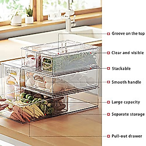 4Pack Stackable Fridge Organizer Drawers Pull Out Bins Clear Refrigerator Drawer Storage Box Divided Produce Saver Containers for Veggie Fruit Pantry Cabinet Makeup Clothes