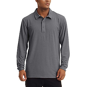 TACVASEN Hiking Long Sleeve Golf Polo Shirts Quick Dry Performance Athletic Casual T-Shirt Grey, L