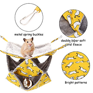 XINRUI 3 Tier Rat Pet Hammocks for Cage,Ferret Guinea Pig Cage Accessories,13.7x13.7 Inches,Rat beds Hammock Hanging Bunkbed for Small Animals,Ferret,Kitten,Squirrel,Chinchilla, Rat,Parrot(Yellow)