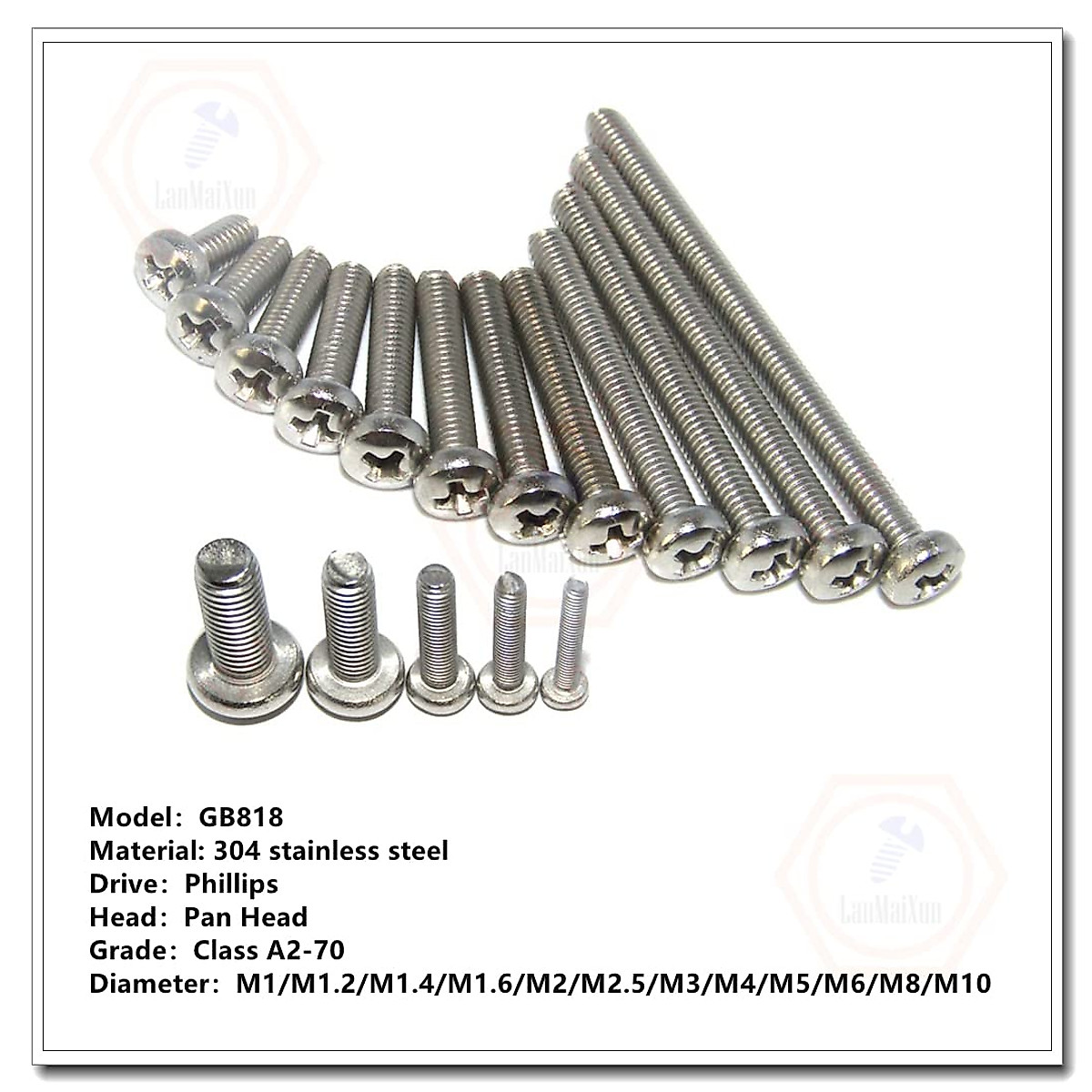 100pcs M1.2×4mm Machine Screws Pan Phillips Cross Head Screw 304 Stainless Steel Fasteners Bolts GB818