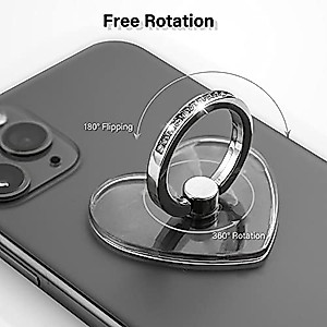 emzrivo Cell Phone Ring Holder Stand, Transparent Phone Ring Holder Finger Kickstand 360° Rotation Phone Ring Finger Grip Compatible with All Smartphones(Heart-Silver)