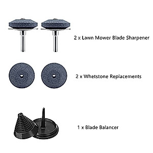 EtekStorm Lawn Mower Blade Sharpener Steel Backing Design Universal Multi-Sharp Rotary Lawnmower Sharpen Kit for Power Drill Hand Drill, Blade Balancer (5 Pack)