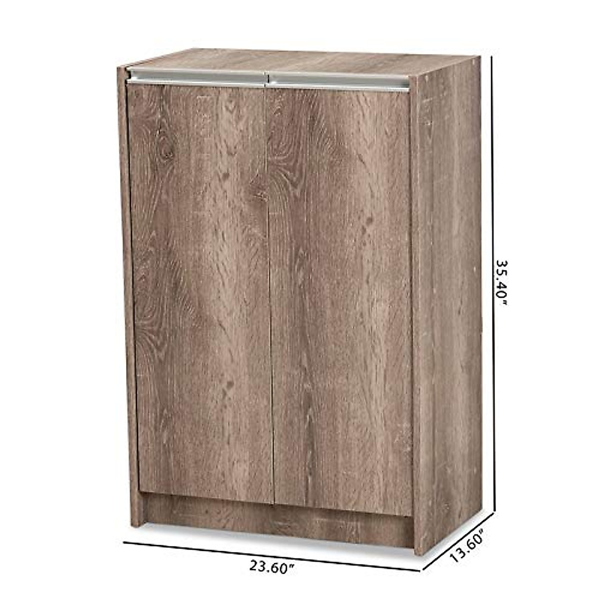 BOWERY HILL Contemporary 2 Door Shoe Cabinet, 12 Pairs Shoe Rack Storage Oranizer in Weathered Oak