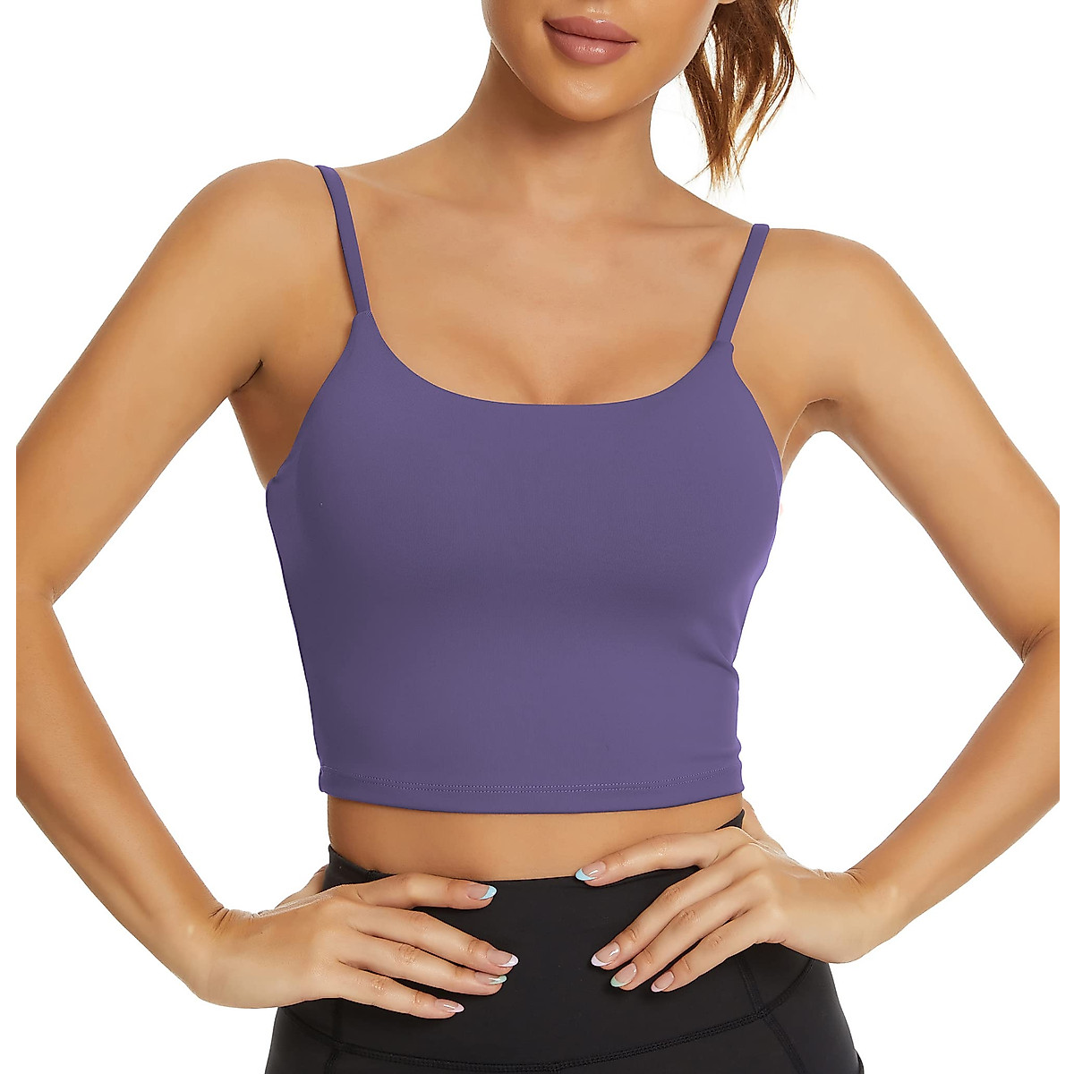 Tandisk Women Padded Sports Bra Fitness Workout Running Shirts Yoga Tank Top Vintage Purple M