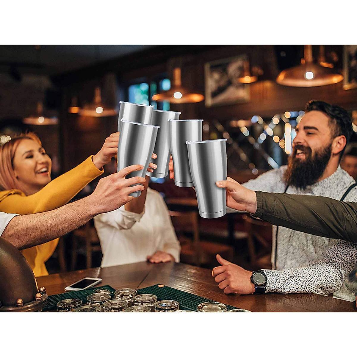 XccMe 30 oz Stainless Steel Tumbler with Lid,6 Pack Double Wall Vacuum Insulated Travel Mug, Durable Insulated Tumbler for Gift, Coffee, Tea, Beverages (Silver 6)