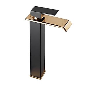 Bathroom Vessel Faucet Black Gold Waterfall One Hole Bowl Sink Faucet Bathroom Faucets Tall Single Handle Bath Vanity Lavatory Deck Mount Supply Lines Hose Commercial