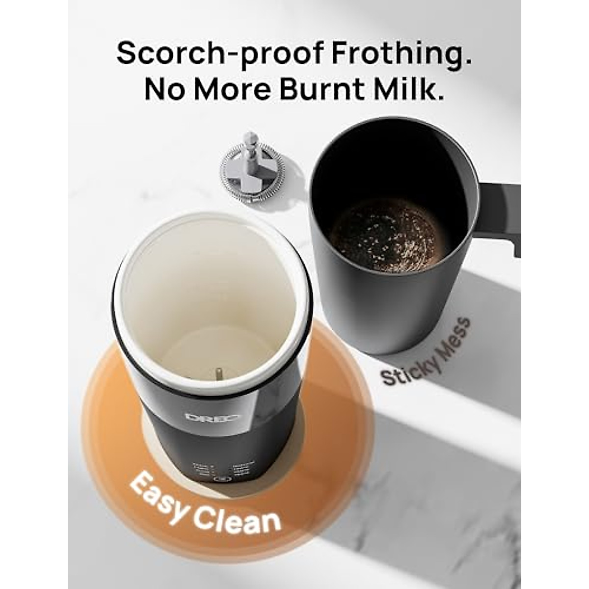 Dreo Milk Frother, 4-in-1 Electric Frother for Coffee, Hot and Cold Foam Maker for Cappuccino, Flat-white, Latte with Plant-based and Dairy Milk, Multi-stage, Easy to Clean, Temperature Control, Black