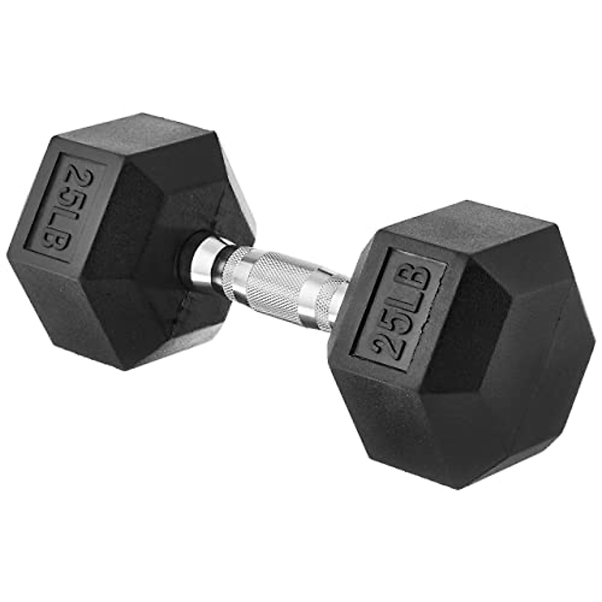 Amazon Basics Rubber Encased Exercise & Fitness Hex Dumbbell, Hand Weight For Strength Training, 25 lb, 11.3 Kilograms, Black & Silver(Pack of 1)