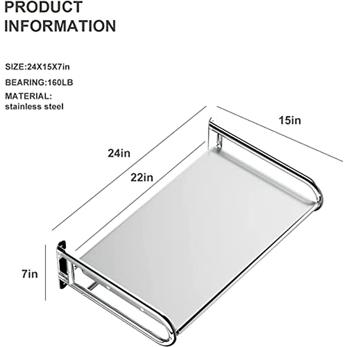 YINGHUBAO Stainless Steel Wall Shelf Metal Shelving Heavy Duty Commercial or Household Grade Wall Mount Microwave ,Kitchen Oven Wall Mount Bracket , with Hooks, 120lbs Load Bearing. (Silver)