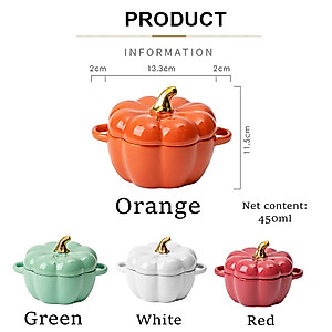NUANYOYO Ceramic Pumpkin Soup Bowl with Lid,Pumpkin Soup Bnowl,Ceramic Stew Pot Pumpkin Shape Storage Jar,Ceramic Pumpkin Dessert Bowl for Fashion Creative Tableware (Orange)