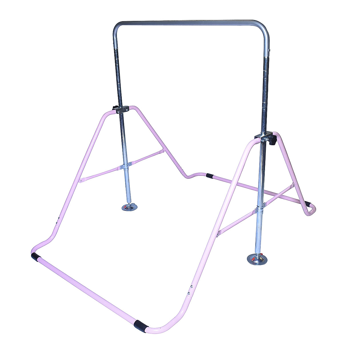 Gymnastics Bar for Kids Horizontal Kip Bar Jungle Gym with 8'x'4 EVA Puzzle Mat, Junior Training Monkey Bars Home Gym Adjustable Height Expandable Junior Training Bar Indoor Foldable (Pink)