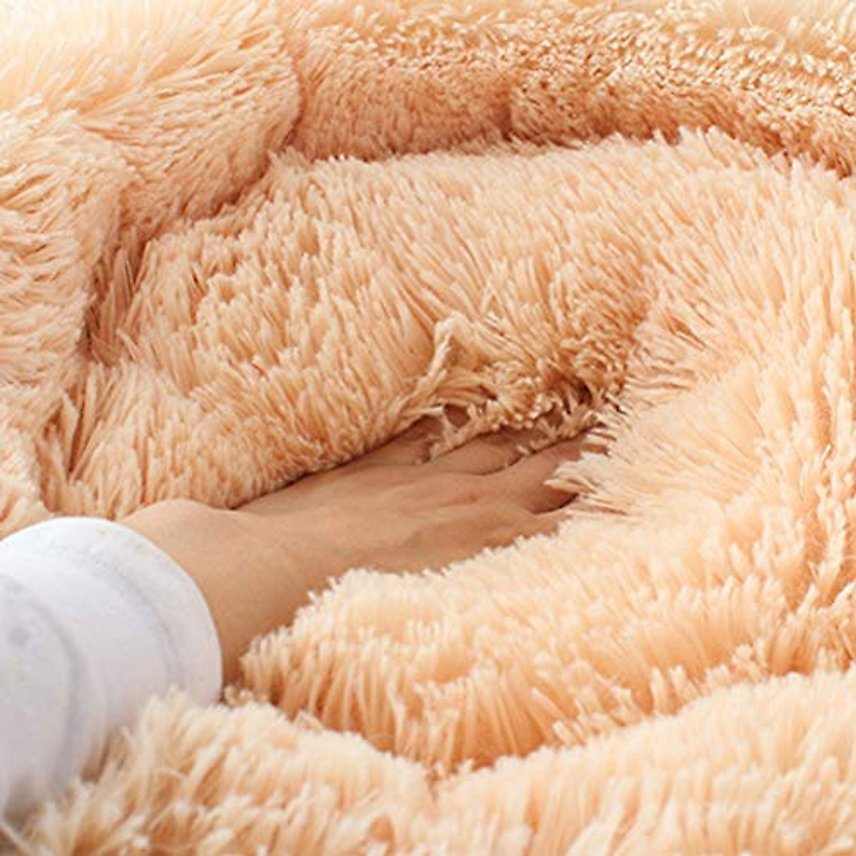 balacoo Luxury Fur Donut Cuddler Round Cat and Dog Cushion Bed Self-Warming and Cozy for Improved Sleep (Small Size, Beige)