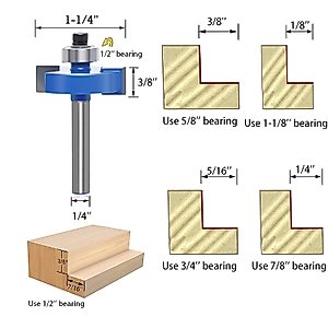 PROMSA 1/4 Inch Shank Rabbet Router Bits, 2pcs Carbide Rabbeting Router Bit Set with 5 Bearings Set (1/2", 5/8", 3/4", 7/8", 1-1/8") (1/4 Inch Router Bit Set)