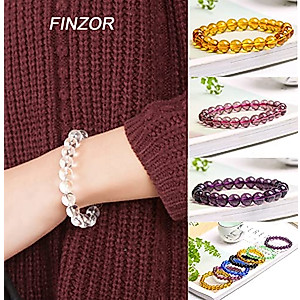 FINZOR 15Pcs 8mm Beaded Stretch Bracelet Handmade Round Glass Bracelet for Women Multicolor Matte Beads Elastic Bracelet Shining Beads Wristband Valentines Jewelry